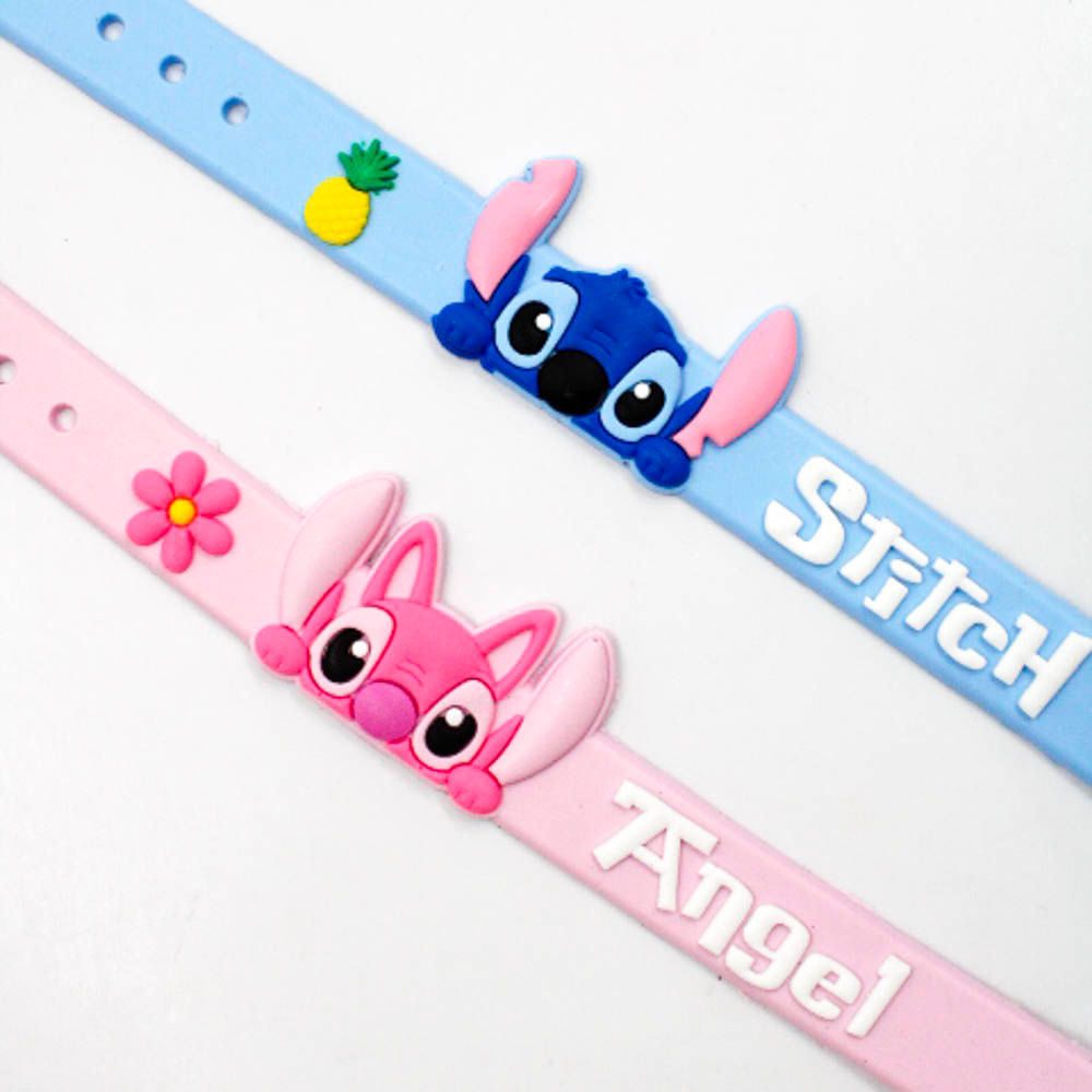 KIT PULSEIRAS STITCH/ANGEL EMBORRACHADO COM 12 PEÇAS
