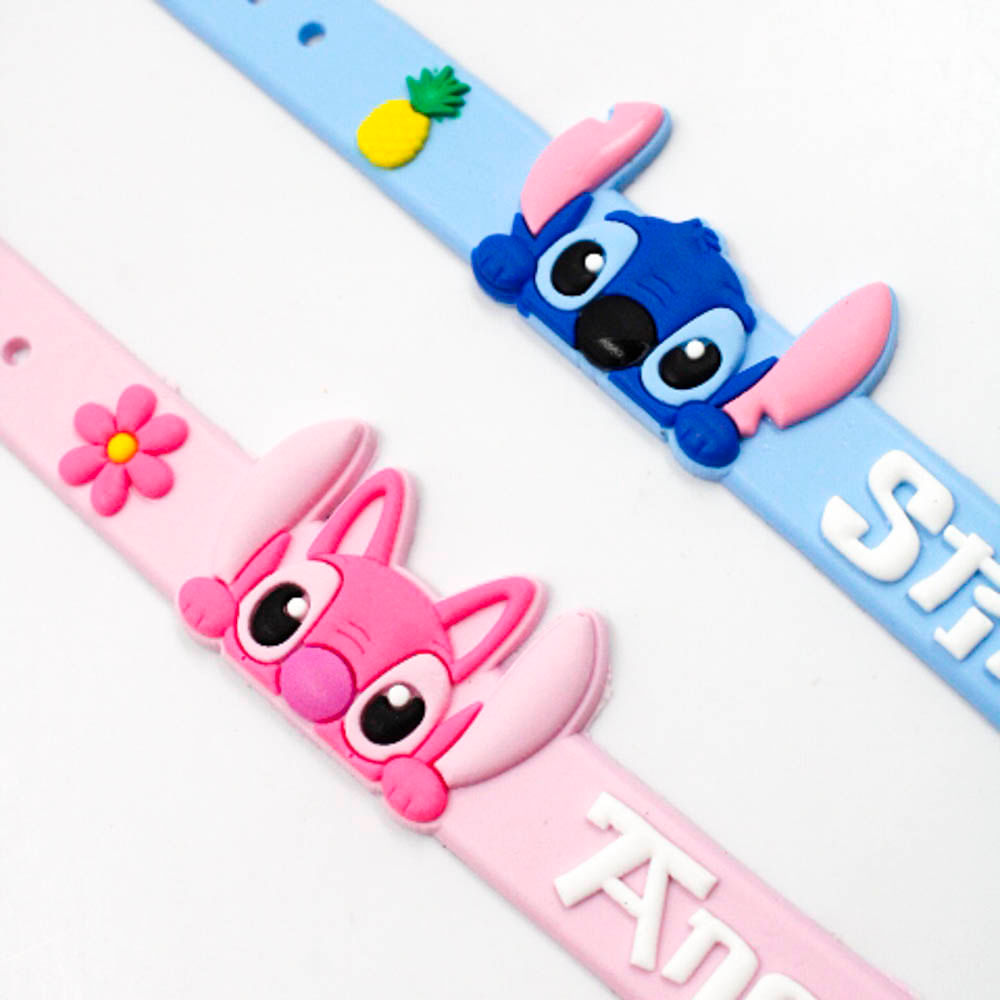KIT PULSEIRAS STITCH/ANGEL EMBORRACHADO COM 12 PEÇAS
