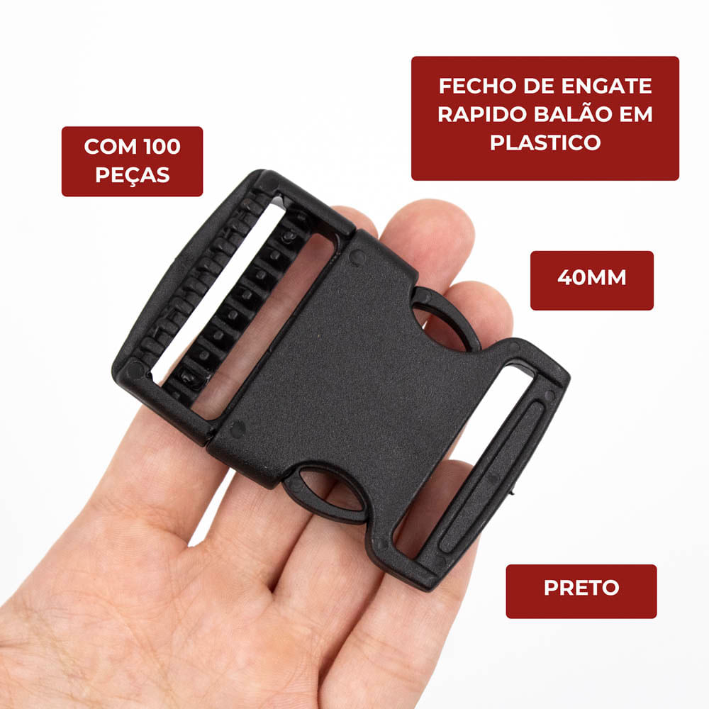 FECHO DE ENGATE RAPIDO BALÃO 40MM EM PLASTICO COM 50 PEÇAS
