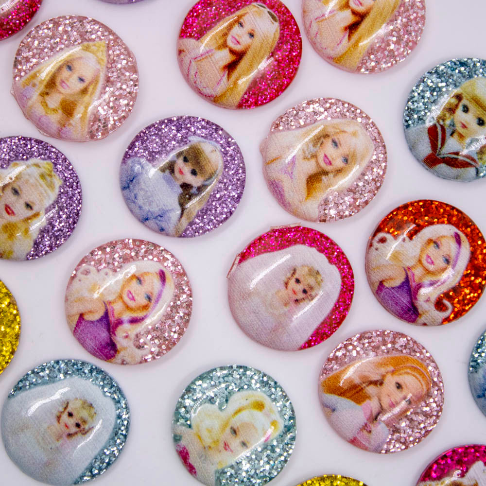 Aplique Redondo Barbie 20mm em Resina - Kit com 100 Peças