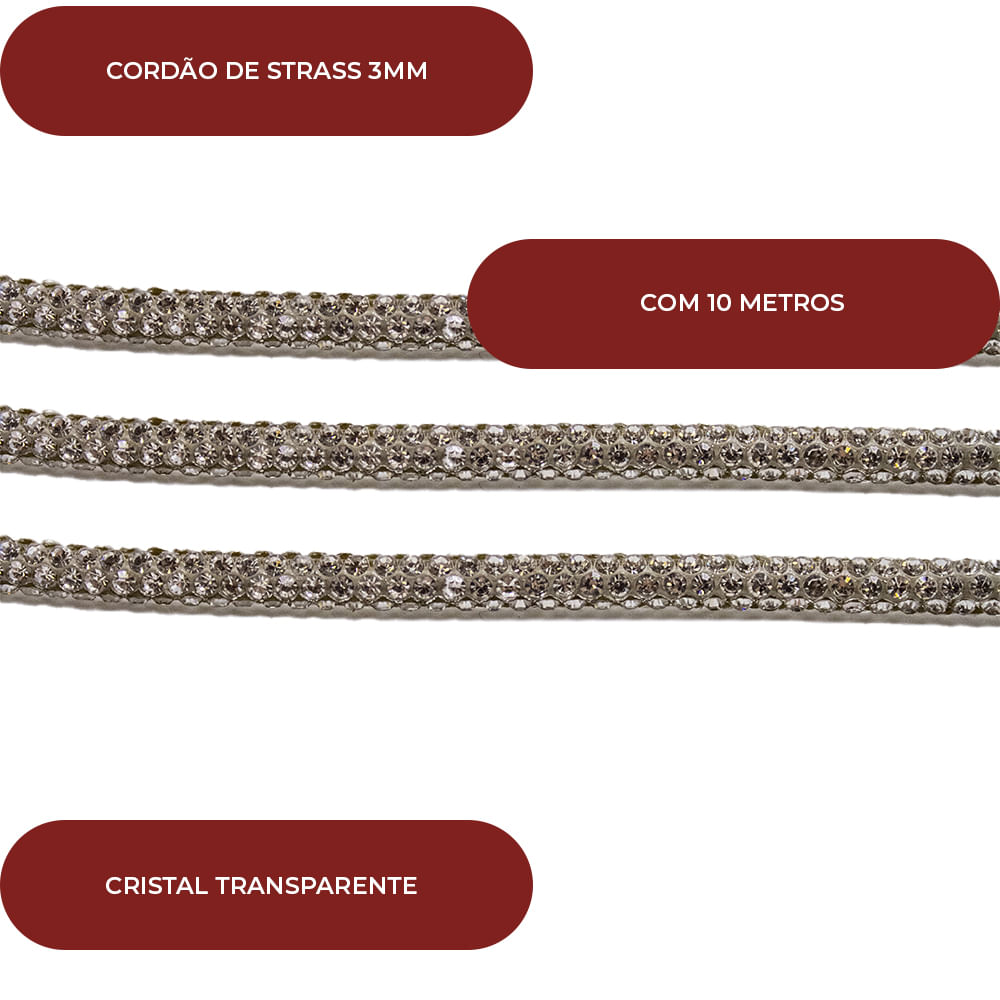 CORDÃO DE STRASS 3MM COM 10 METROS